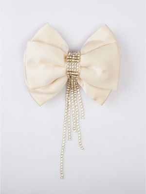 Buy Choko Crystal Stone Embellished Satin Bow Alligator Hairclip Cream ...