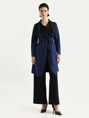Buy RAREISM Women's Palmer-25 Navy Blue Polyester Blend Overcoat with ...