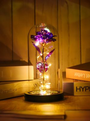 Buy Gleevers Purple Rose & LED Light in A Borosilicate Glass Dome Online