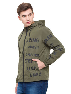 Buy Being Human Men Olive Printed Jacket Online
