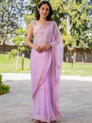 Buy HOUSE OF JAMOTI Pink Salt Mirror Work Saree Online