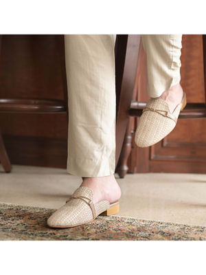 Buy Coral Haze Beige Patterned Jacquard Mules Online