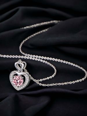 Buy Designs & You Silver Plated Cz Studded Anti Tarnish Pink Heart ...