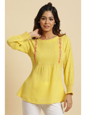 Buy W Yellow Embroidered Top Online