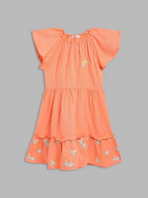 Buy Elle Kids Girls Orange Solid Dress Online