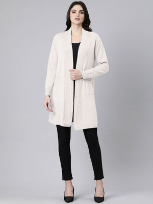 Buy SHOWOFFFF Cream Solid Longline Shrug Online