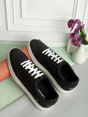 Buy SOLETHREADS Canvas Skater Black Solid Men Sneakers Online