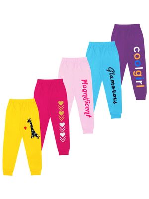 Buy Kuchipoo Girls Regular Fit Graphic Multi-Color Track Pants (Pack of ...