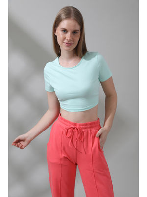 TINTED Crop Tops : Buy TINTED Sea Green Solid Back Loop Fitted Crop Top ...