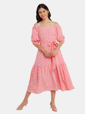 Buy Zink London Womens Pink Polka Dots Midi Dress Online