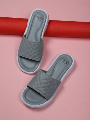 Buy Carlton London Women Grey Textured Sliders Online