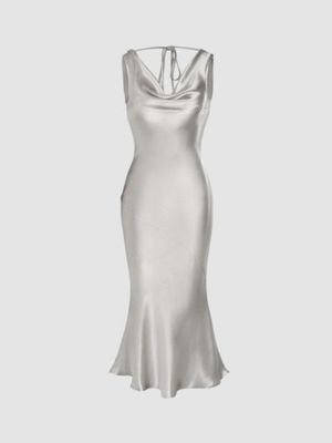 Buy Cider Satin Ruched Backless Mermaid Maxi Dress Online