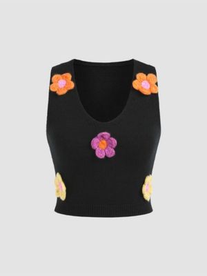 Buy Cider Flower V Neck Knit Crop Top Online