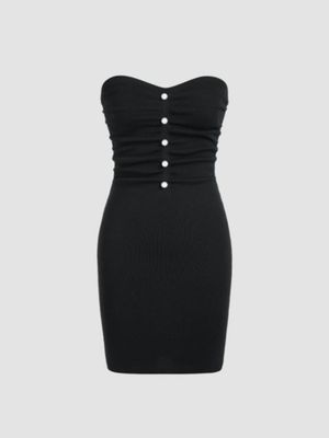 Buy Cider Knit Tube Ruched Button Mini Dress Online