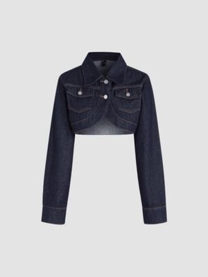 Buy Cider Denim Collar Pocket Crop Jacket Online