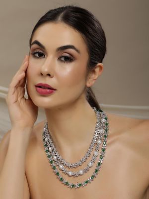 Buy Ritu Singh Diamond and Emerald Layered Long Necklace Online