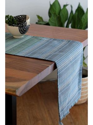 Buy Tamarai Woven Cotton Blue Solid & Woven Table Runners Online