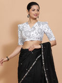 Buy Binks Tanvi White V-Neck Printed Stitched Blouse (XS) Online