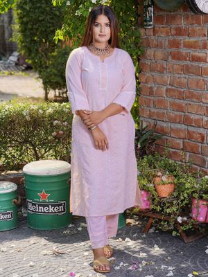 Buy Zuri Pink Heavy Embroidered Premium Cotton Kurta (2XS) Online