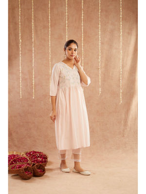 Buy Zuri Pink Multicolor Embroidered Cotton Kurta Online