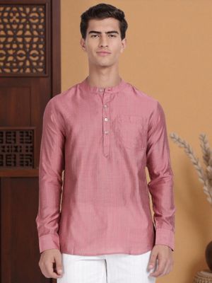 Buy Kryptic Cryptic Men Cotton Multi Colour Stripe Pink Short Kurta (S ...