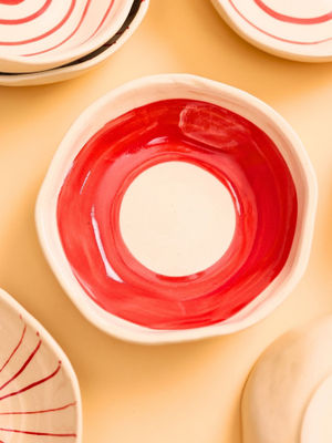Buy WEAVING HOMES Red And White Bowl Online