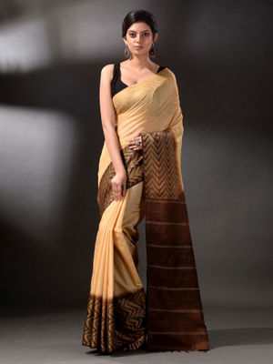Arhi Handloom Sarees : Buy Arhi Cream Blended Silk Saree With Geometric ...