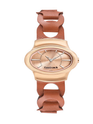 Buy Fastrack Rose Gold Leather Watch -6004WL01 Online