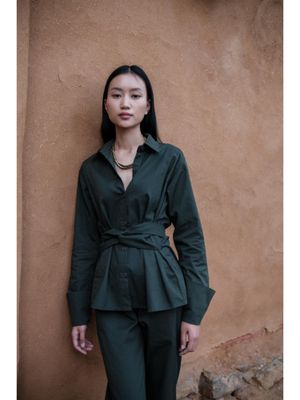 Buy The Terra tribe Olive Nara Front Knot Shirt Online