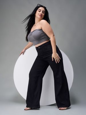 Buy Miss Chase A+ Curve Collection Plus Size Women Black Wide Leg Jeans ...