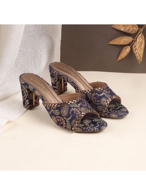 Buy LAZERA SHOES Women Navy Blue Brocade Block Heels (EURO 36) Online