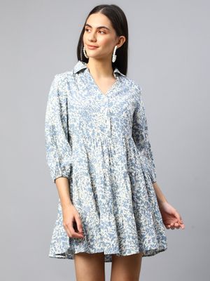 Buy Xpose Blue Solid Round Neck Crop Side Tie Ups Mini Dress online