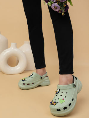 Buy Truffle Collection Green Solid Clogs (UK 3) Online