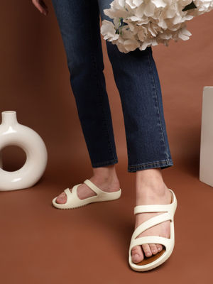 Buy Truffle Collection Cream Solid Sandals (UK 3) Online