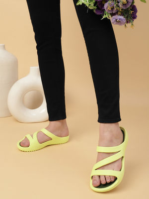 Buy Truffle Collection Yellow Solid Sandals (UK 3) Online