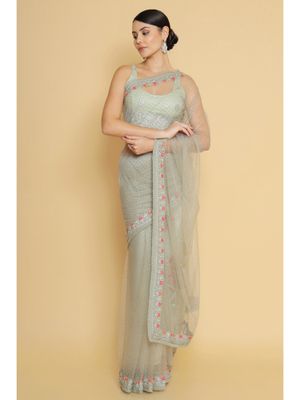 Buy Soch Light Green Net Saree & Stone Work and Embroidery with ...