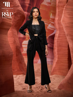 Buy Nikita Mhaisalkar Black Solid High Waist Fit and Flare Volvo Pants ...