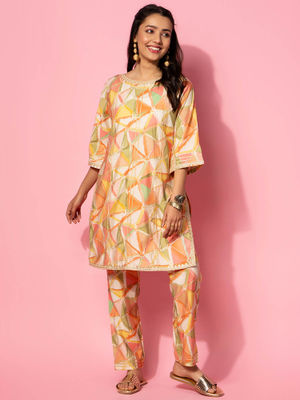 Buy Libas Womens Peach Printed Co-Ord (Set of 2) (XS) Online