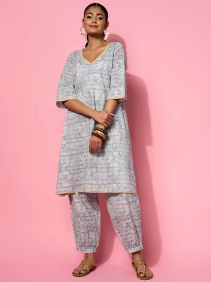 Buy Libas Womens Grey Printed Embroidered Co-Ord (Set of 2) (XS) Online