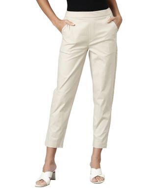 Buy Go Colors Women Cream Chinos Trousers Online