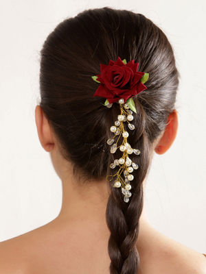 Buy PANASH Red Gold-Toned Rose Ponytail Accessories Online