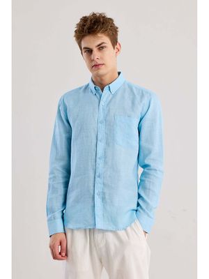 Buy Snitch Camric Sky Blue Linen Shirt (S) Online