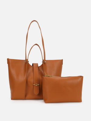 Buy Carry City Women Tessa Tan Shopper Handbag with Pouch (Set Of 2) Online