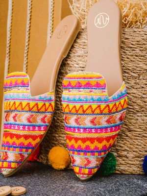 Buy NR BY NIDHI RATHI Sequined Multi-color Mules Online