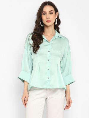 Buy Taurus Mint Blue Solid Crepe Shirt For Women Online