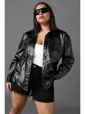 Buy FREAKINS Curve Classic Black Leather Shacket (L) Online
