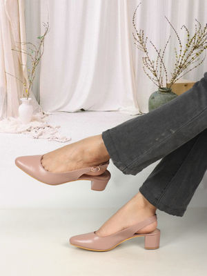 Buy Iconics Women Peach Buckle Pointed Toe Pumps Online