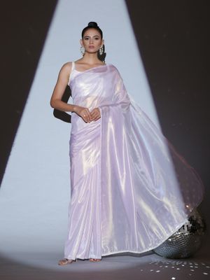 Buy Swtantra Mauve Gold Cosmic Organza Saree without Blouse Online