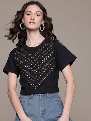Buy Label Ritu Kumar Black Paulina Top (S) Online