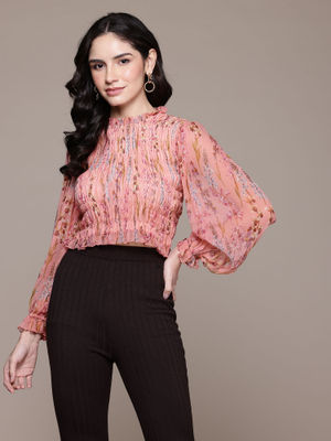 Buy Label Ritu Kumar Pink Heather Crop Top (S) Online